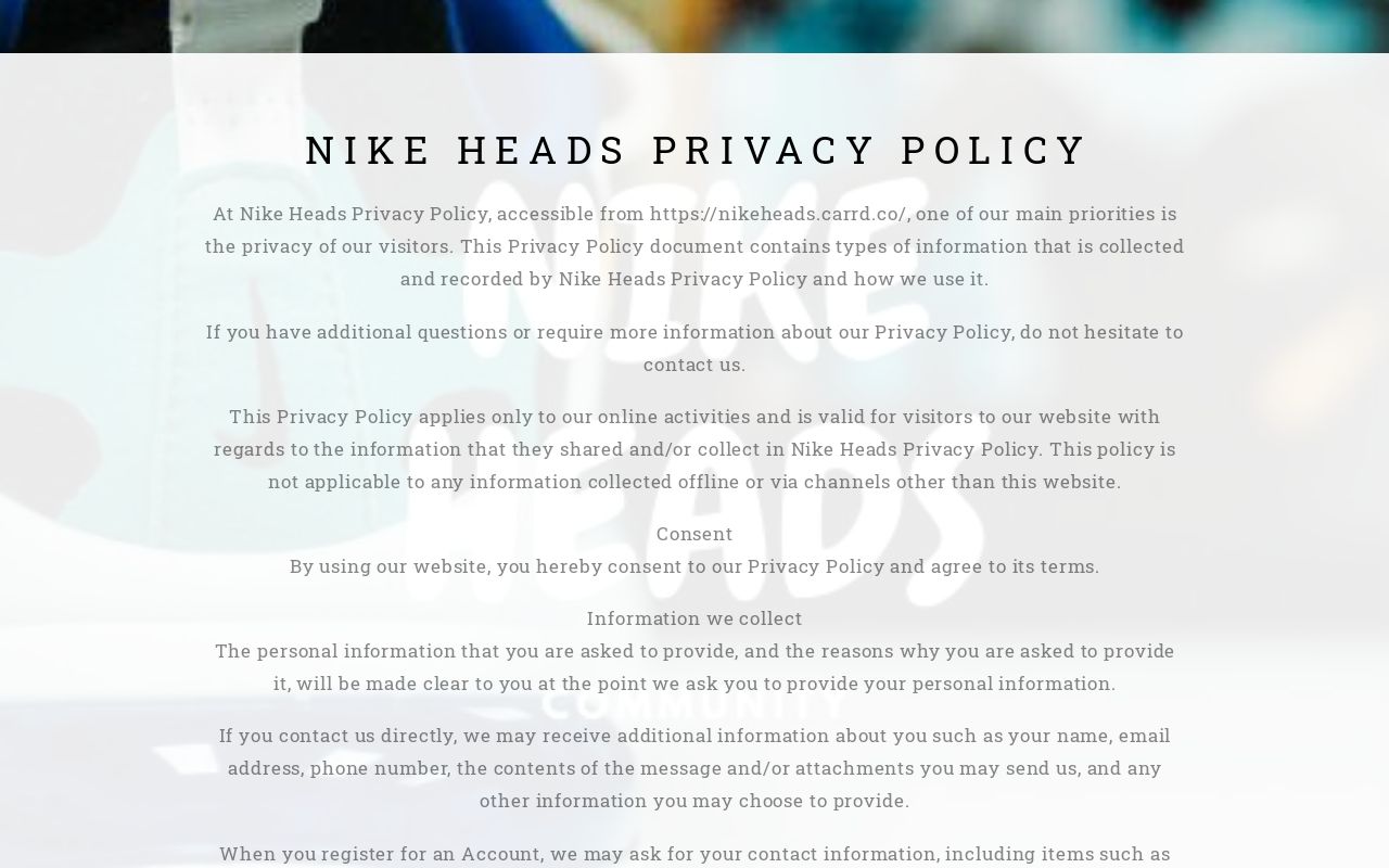 Nike Heads Privacy Policy